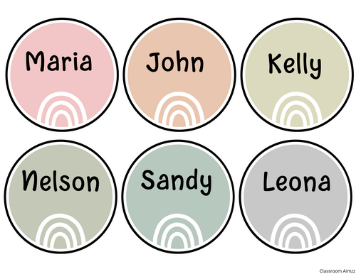 Printable Boho Rainbow Student Name Labels, Circle Rainbow Classroom ...