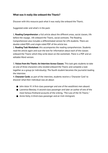 Social Classes On the Titanic - Interview Social Classes Task - and ...