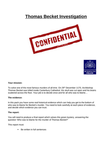 The Murder of Thomas Becket - CSI History | Teaching Resources