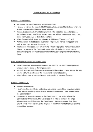 The Murder of Thomas Becket - CSI History | Teaching Resources