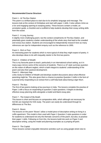 IGCSE English Literature Songs of Ourselves Volume 2, Part 3 - Scheme ...