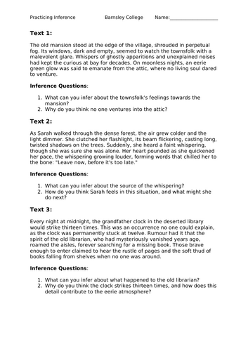 Skills Building - Inference | Teaching Resources