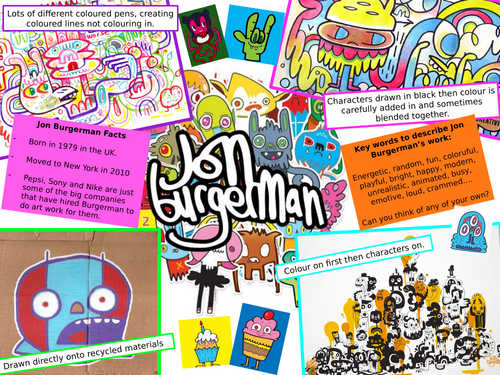 Artist study: Jon Burgerman - Lesson 1 - introduction title page ...