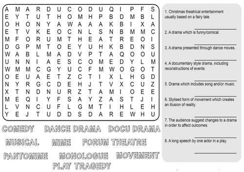 Drama cover wordsearches. | Teaching Resources