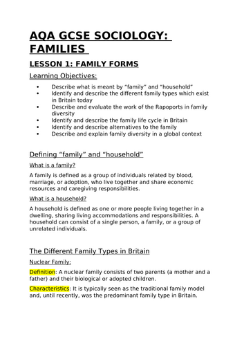 AQA GCSE Sociology Families: Lessons covering all content | Teaching ... AQA GCSE Sociology Families: Lessons covering all content | Teaching ...