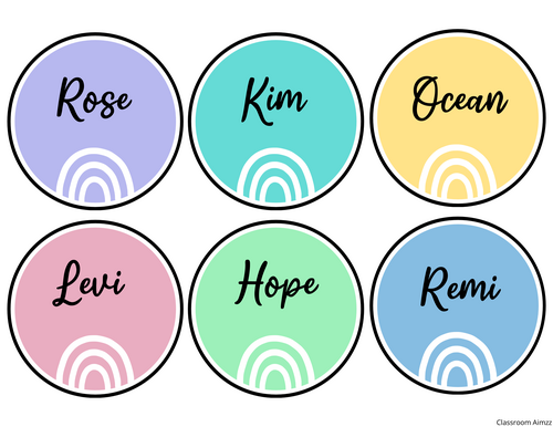 Printable Bright Rainbow Student Name Tags, Round Dots Name Labels ...
