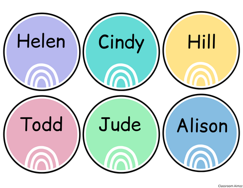 Printable Bright Rainbow Student Name Tags, Round Dots Name Labels ...