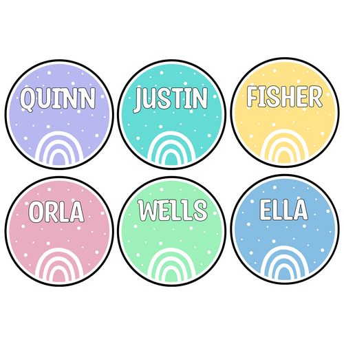 Printable Bright Rainbow Student Name Tags, Round Dots Name Labels ...