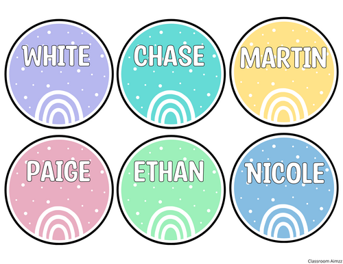 Printable Bright Rainbow Student Name Tags, Round Dots Name Labels ...