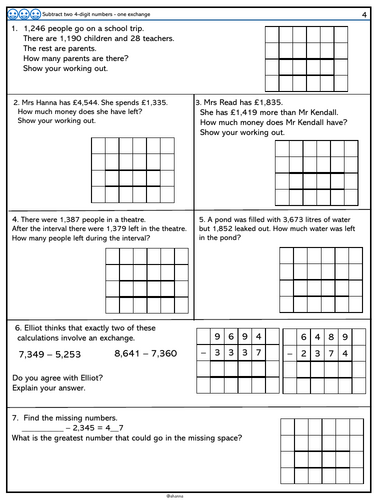 Subtraction with one exchange higher | Teaching Resources