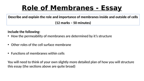 A-Level AQA Biology - Role of Membranes Essay | Teaching Resources
