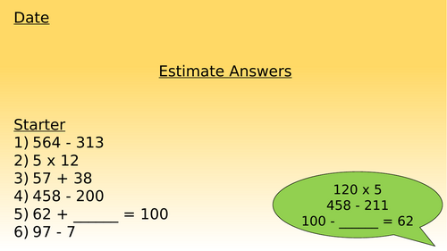 Year 3 Addition and Subtraction - Estimate Answers Lesson | Teaching ...