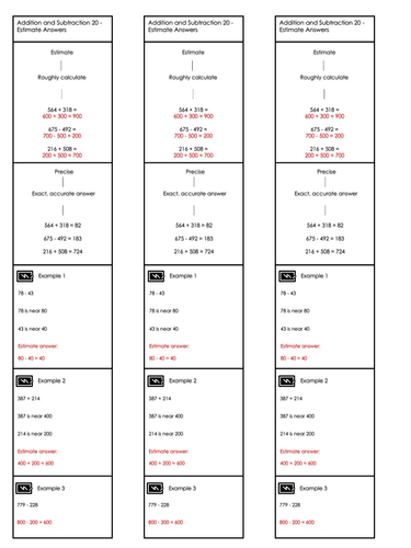 Year 3 Addition and Subtraction - Estimate Answers Lesson | Teaching ...