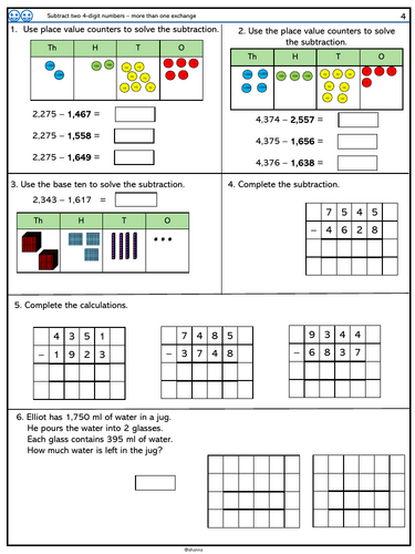 Subtraction with two exchanges Core | Teaching Resources