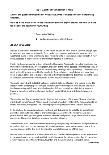Cambridge Igcse Paper 2 Section B Descriptive Writing Teaching Resources