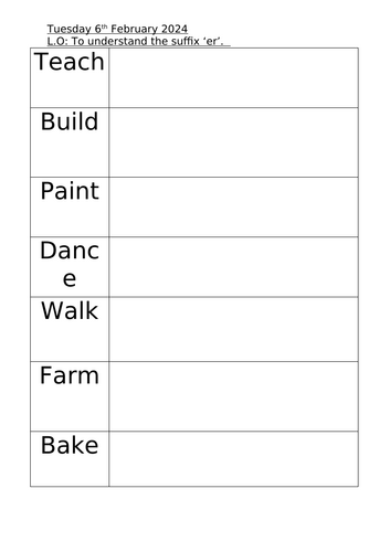 Suffix 'er' worksheet | Teaching Resources