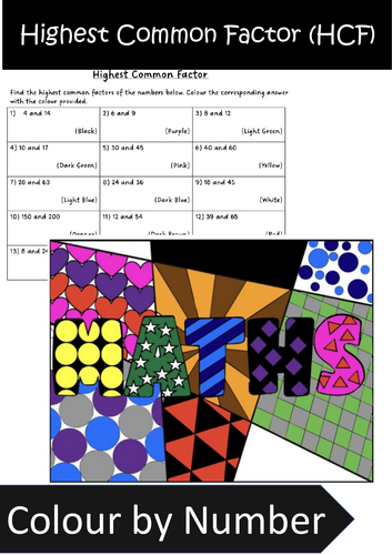 Highest Common Factor (HCF) Colour by Number Activity - NO PREP ...