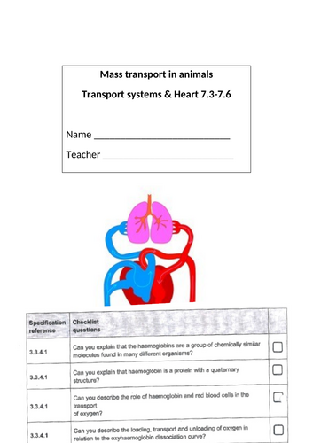 A-Level AQA Biology - Animal Transport Workbook | Teaching Resources