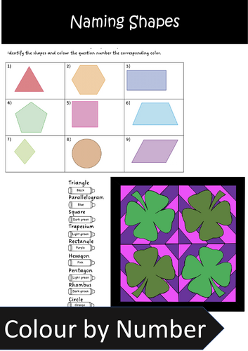 Naming 2D Shapes Colour By Number Engaging NO PREP Worksheet | Teaching ...