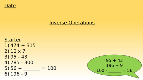 Year 3 Addition and Subtraction - Inverse Operations Lesson | Teaching ...