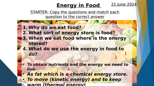 KS3 Energy Lesson 5- Energy in Food | Teaching Resources