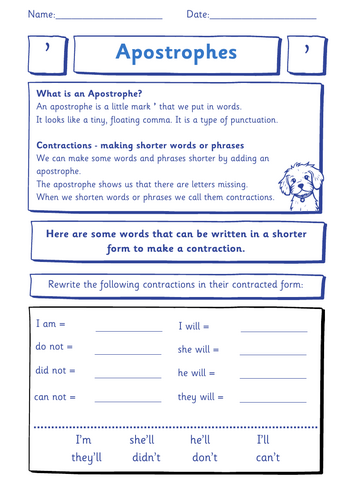 Apostrophes worksheets | Teaching Resources