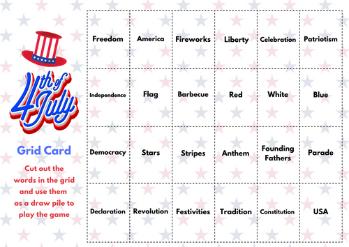 Fourth of July Bingo Game. 18 Bingo Cards. Tutor Time Fun. 4th, USA ...