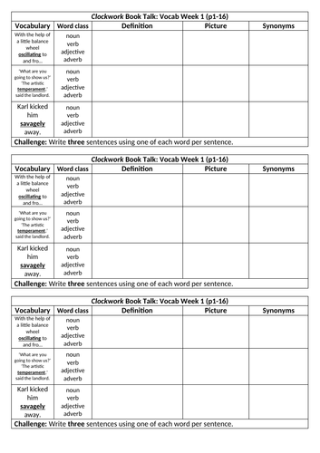Clockwork by Philip Pullman vocabulary task and comprehension questions | Teaching Resources