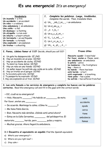 Health, illness and emergencies | Spanish | Teaching Resources