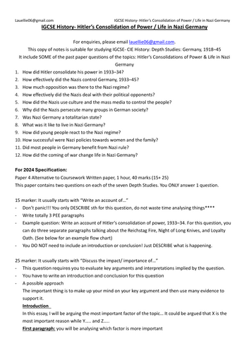 IGCSE History CIE: Hitler’s Consolidation of Power / Life in Nazi ...