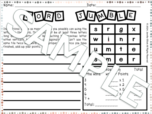 Word Jumble - Fast Finisher, Morning Work Activity Sheets with ...