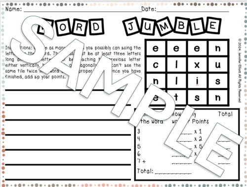 Word Jumble - Fast Finisher, Morning Work Activity Sheets with ...