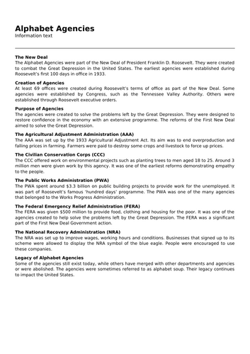 Alphabet Agencies | Teaching Resources