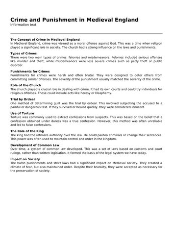 Crime and Punishment in Medieval England | Teaching Resources