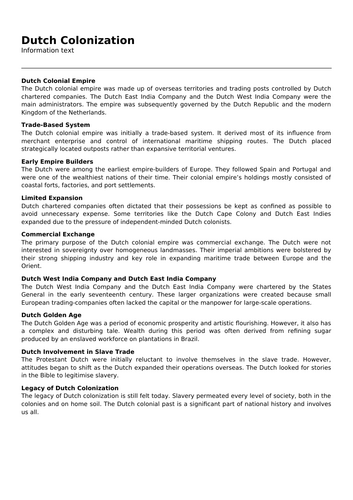 Dutch Colonization | Teaching Resources