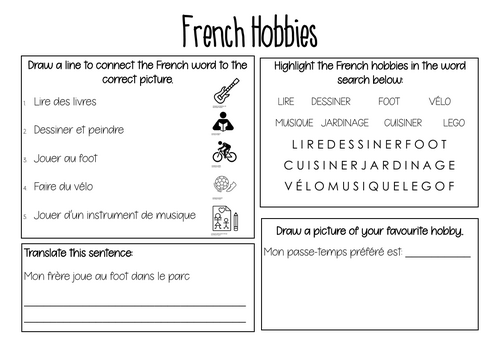 French Hobbies Worksheet | Teaching Resources