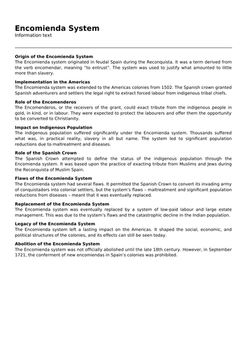 Encomienda System | Teaching Resources