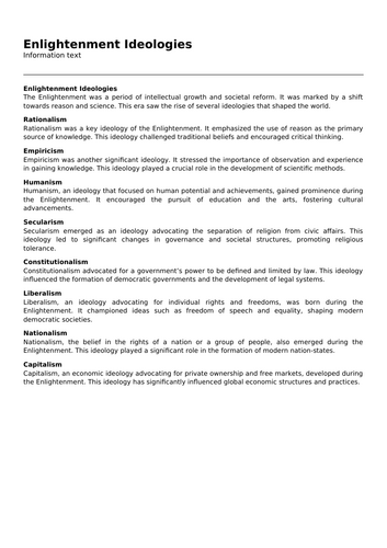 Enlightenment Ideologies | Teaching Resources