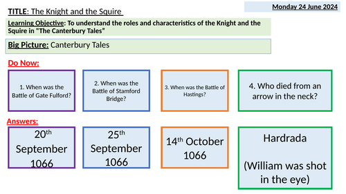 KS3 Medieval Life through the Canterbury Tales - Lesson 2-4 (with work ...