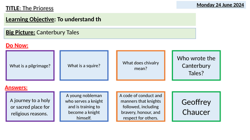 KS3 Medieval Life through the Canterbury Tales - Lesson 2-4 (with work ...