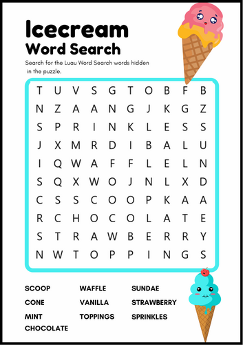 Icecream Day Word Search Puzzle| Fun Summer Puzzle Activity | Teaching ...