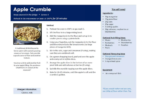 Apple Crumble Picture Recipe | Teaching Resources