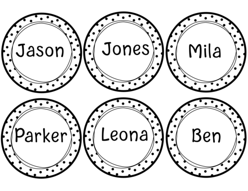 Printable Black and Bright Polka Dots Student Name Labels, Name Signs ...
