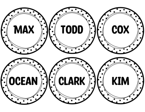 Printable Black and Bright Polka Dots Student Name Labels, Name Signs ...