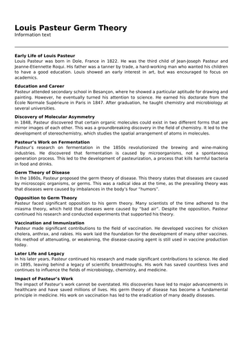Louis Pasteur Germ Theory | Teaching Resources