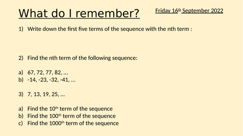 Non linear sequences lesson | Teaching Resources