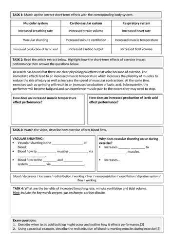 OCR GCSE EFFECTS OF EXERCISE WORKSHEETS | Teaching Resources