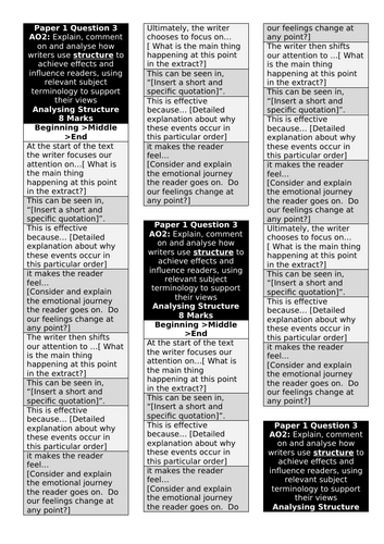 AQA English language paper 1 structure strips | Teaching Resources