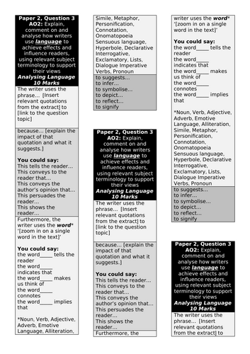 AQA Paper 2 English language structure strips | Teaching Resources