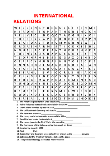 INTERNATIONAL RELATIONS IN THE 1920s and 1930s WORDSEARCH AND QUIZ ...